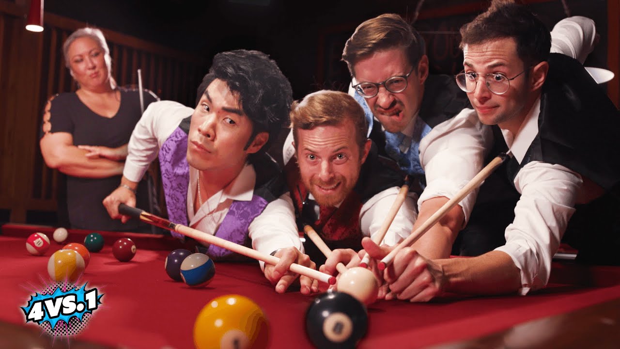 Can 4 Guys Beat A Professional Pool Player? - YouTube