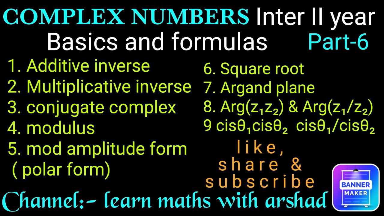 Complex numbers part-6 Basics & Formulae Inter second year 12th class ...
