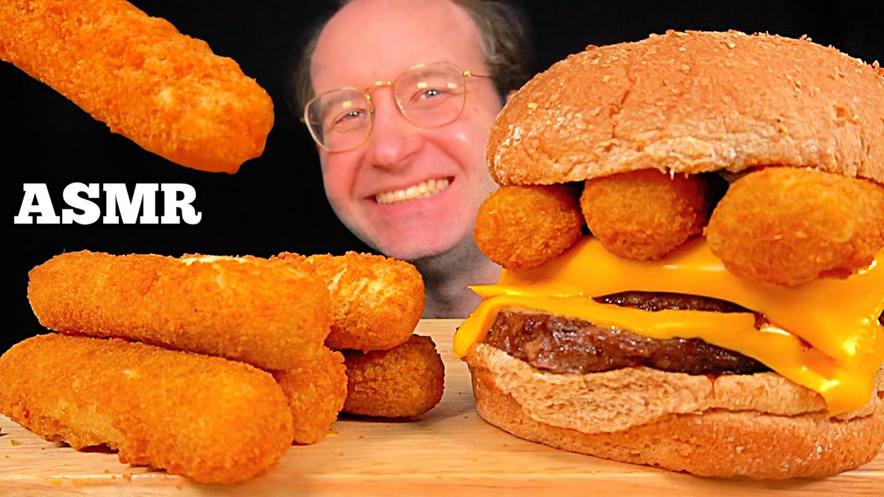 ASMR MOZZARELLA STICK CHEESEBURGER MUKBANG (No Talking) EATING SOUNDS ...