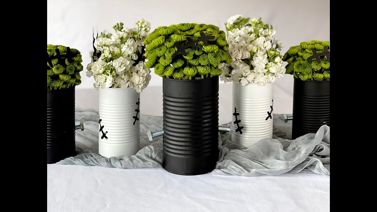 DIY Halloween Flower Frankenstein Centerpieces - YouTube