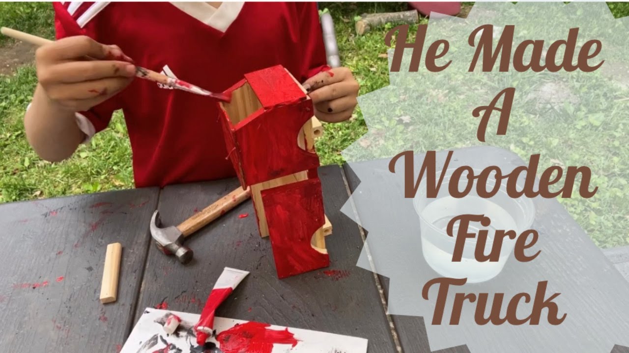 7 Year Old Making Wooden Fire Engine DIY Woodwork - YouTube