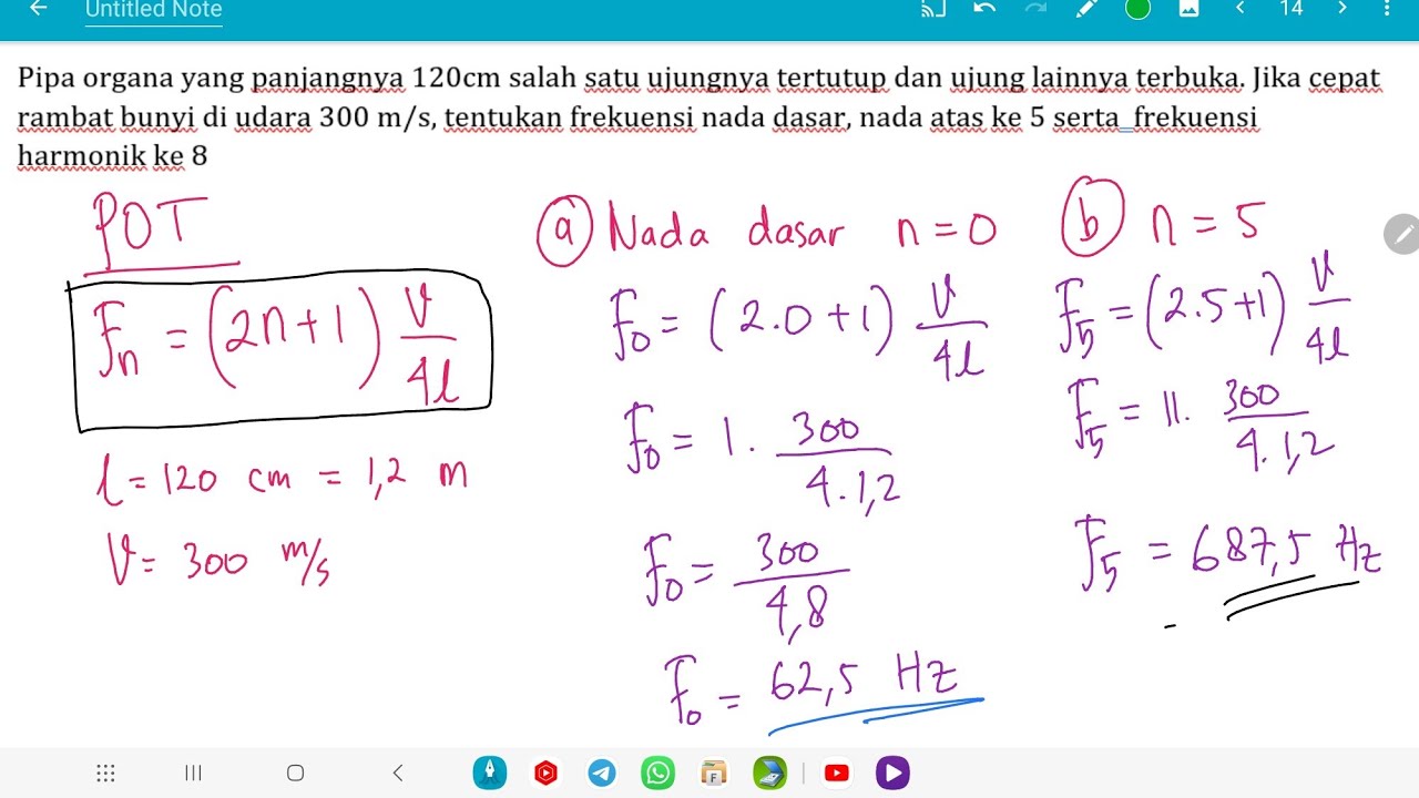 menghitung frekuensi nada dasar, nada atas ke 5 dan frekuensi harmonik ...