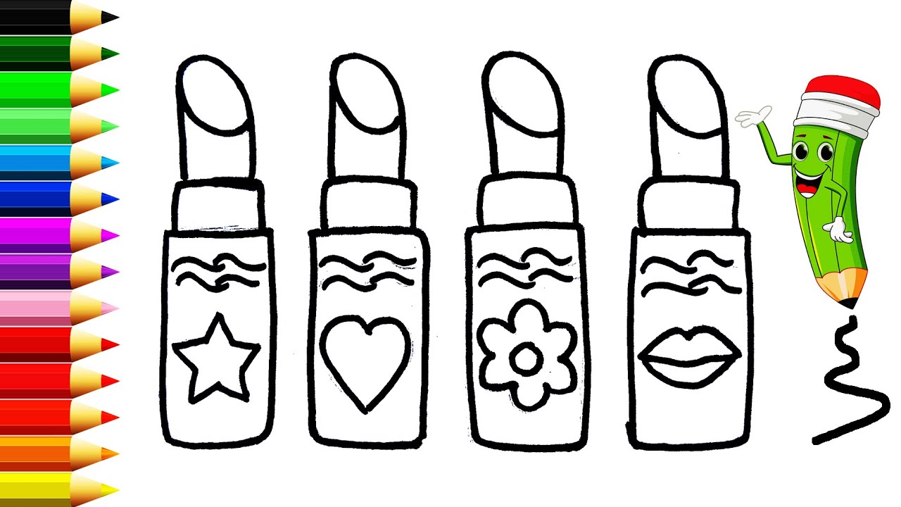 Four Lib Stick Drawing And Coloring Tutorial For Kids And Beginners ...