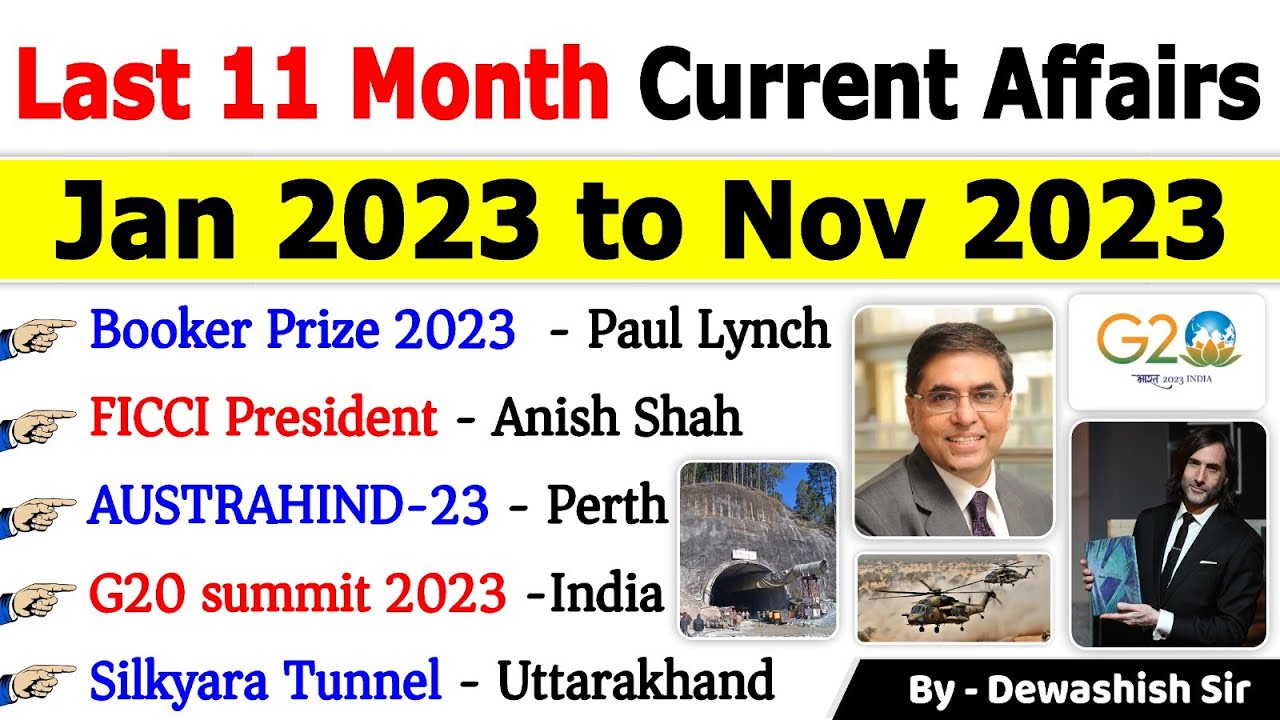 Last 11 Months Current Affairs 2023 | January 2023 To November 2023 ...