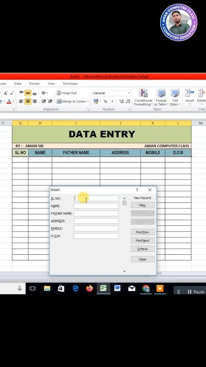 MS EXCEL DATA ENTRY FORM ||EXCEL SHEET2025||#youtubeshorts #exceltipsandtricks #shorts - YouTube