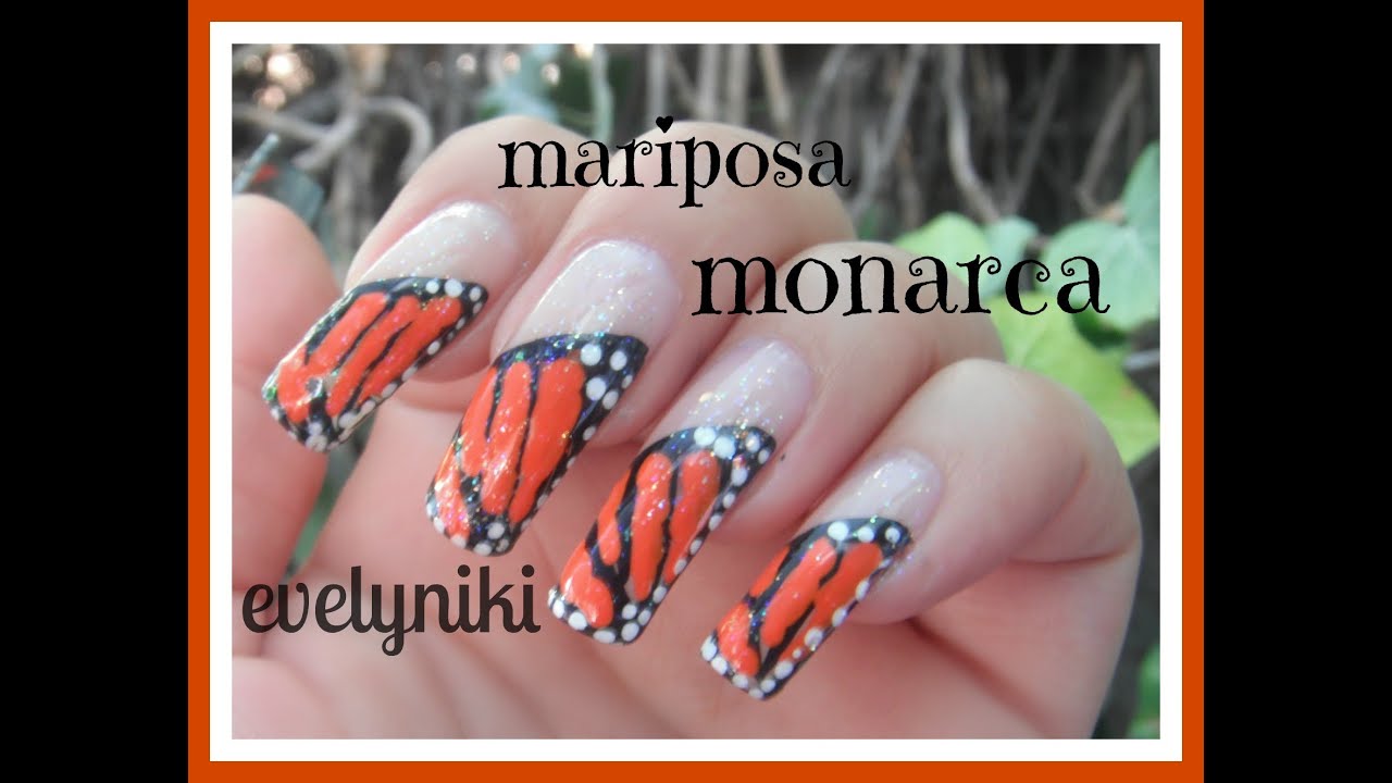 UñAS MARIPOSA MONARCA / NAIL ART - YouTube