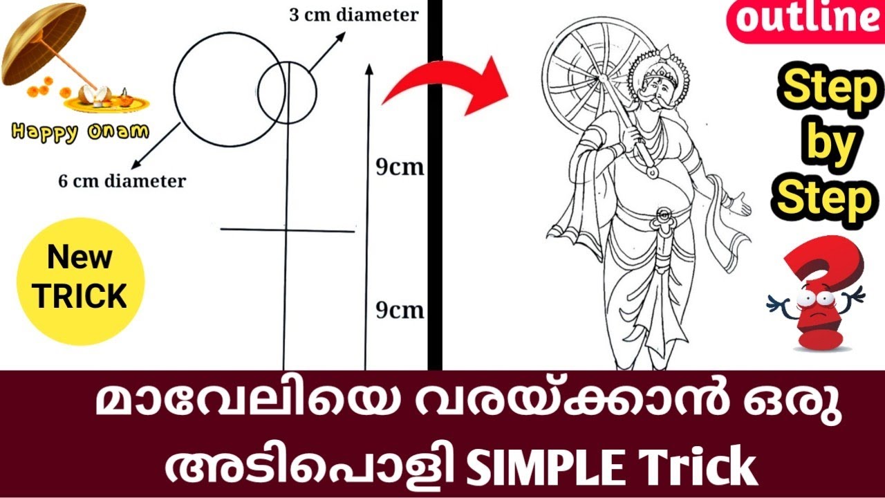 How to draw maveli step by step | onam festival drawing | mahabali ...