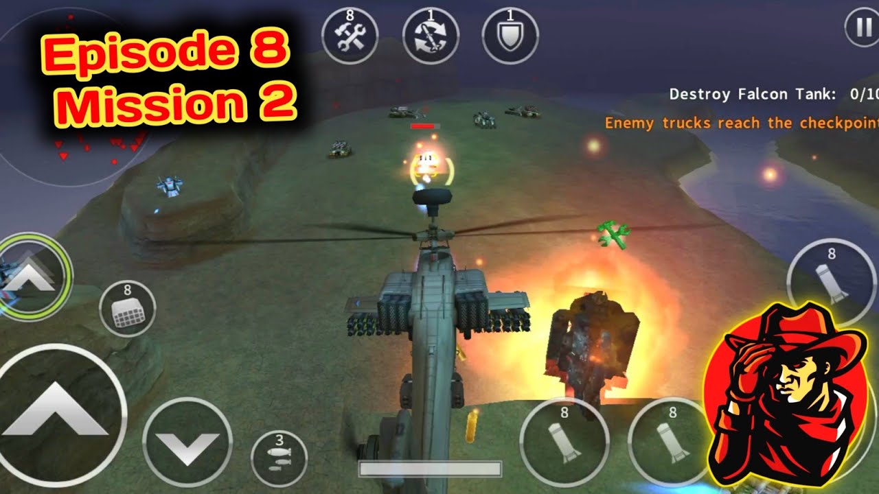 GUNSHIP BATTLE, Distroy Falcon Tank by Apache Mk-S in Episode 8 Mission ...