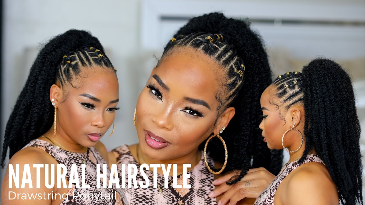 Natural Hairstyle With Drawstring Ponytail On 4C Hair - YouTube