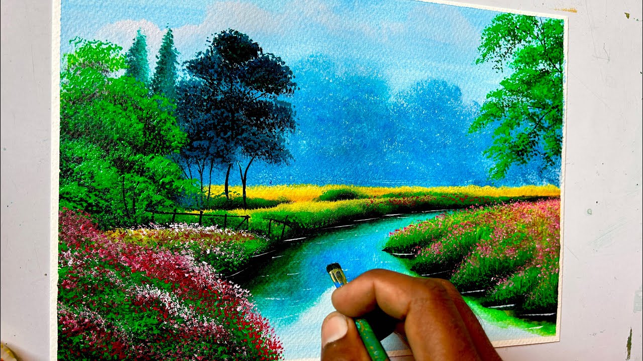 Beautiful Landscape Painting With Acrylic Colour // simple nature ...
