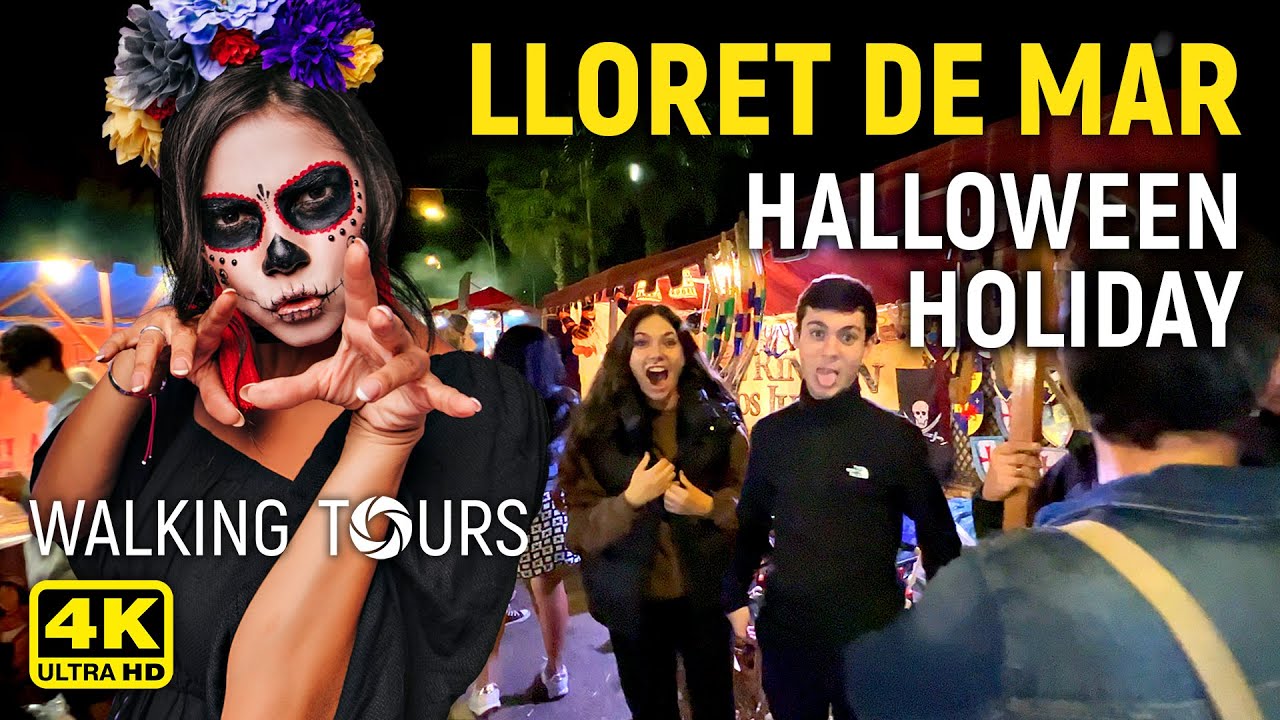 4K Lloret de Mar (Catalonia, Spain) Halloween Holiday Walking Tour ...
