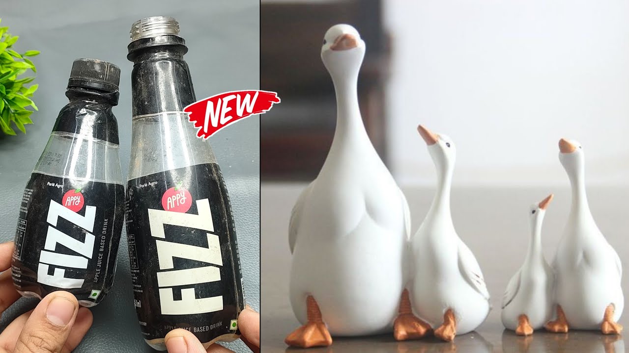 MOM & SON Duck Showpiece • White Cement Craft ideas • Bottle Craft ...