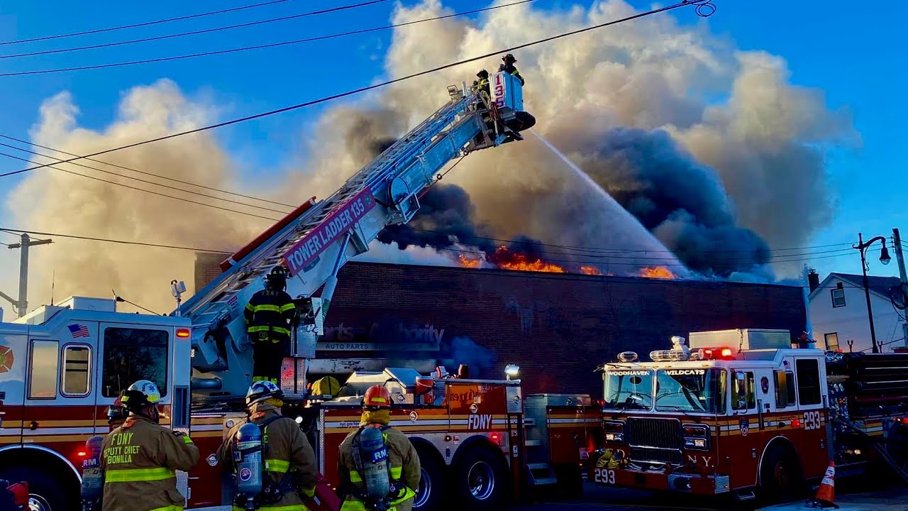 FDNY Queens 4th Alarm Box 4681 Fire Throughout a Auto Parts Store ...