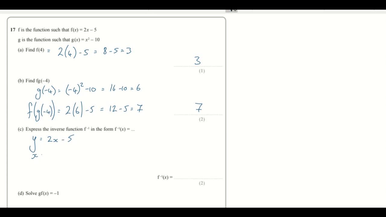 iGCSE Maths 2016 June 4H - Q17 - Functions - Inverse functions - RTM011 ...