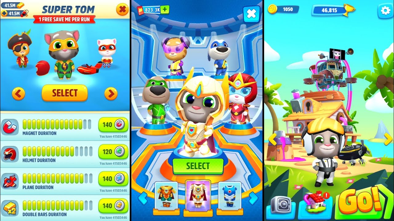 Talking Tom Hero Dash Platinum Tom vs Tom Gold Run Super Tom vs Tom Fly ...