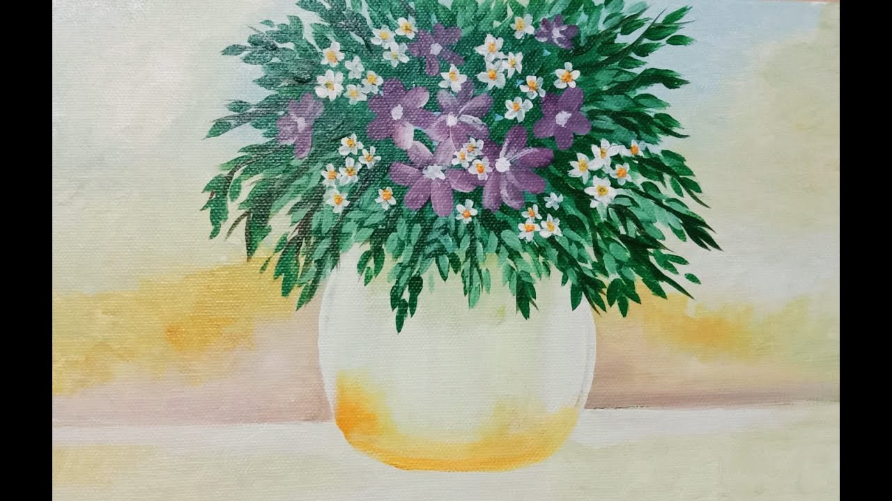 Membuat lukisan Rangkaian Bunga dalam vas - YouTube