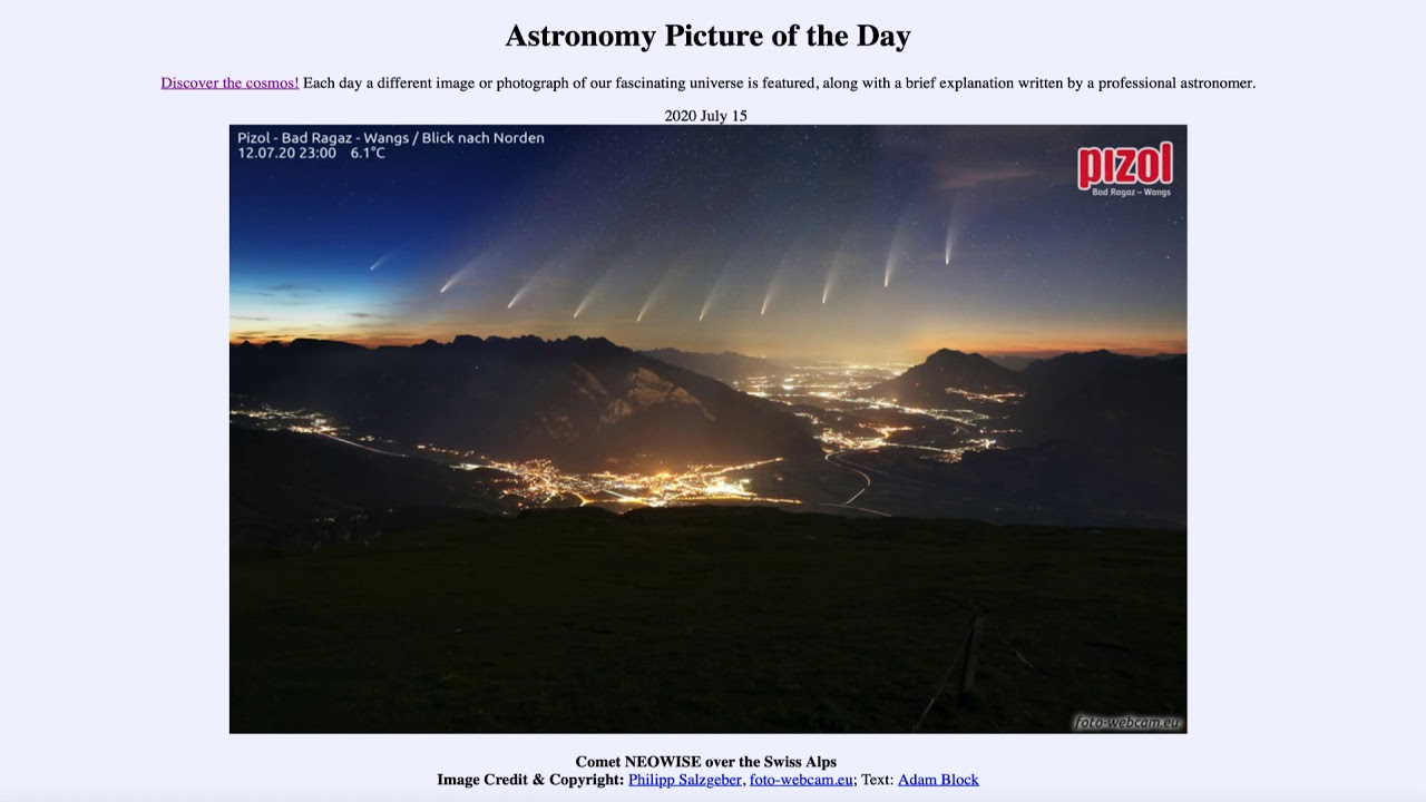 2020 July 15 - Comet NEOWISE over the Swiss Alps - YouTube
