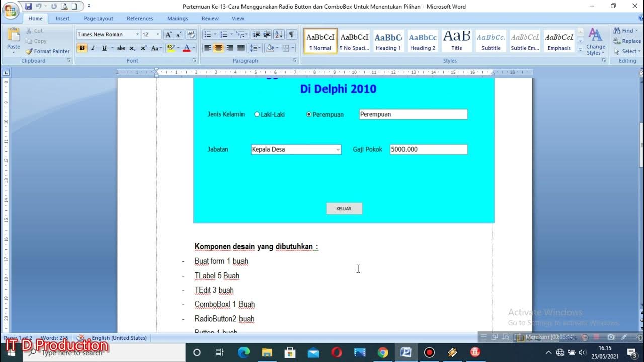 Cara Menggunakan Radio Button dan ComboBox Untuk Menentukan Pilihan ...