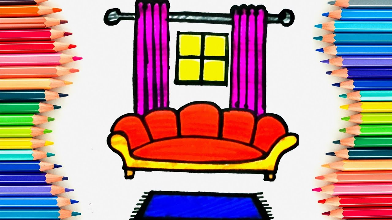 How to draw three seater sofa/drawing for kids/kids art hub - YouTube