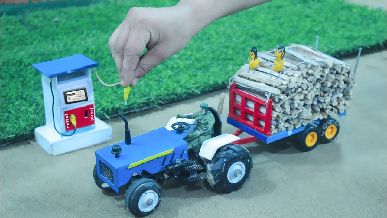 Diy Mini Tractor transport a small bamboo for protection the plants ...