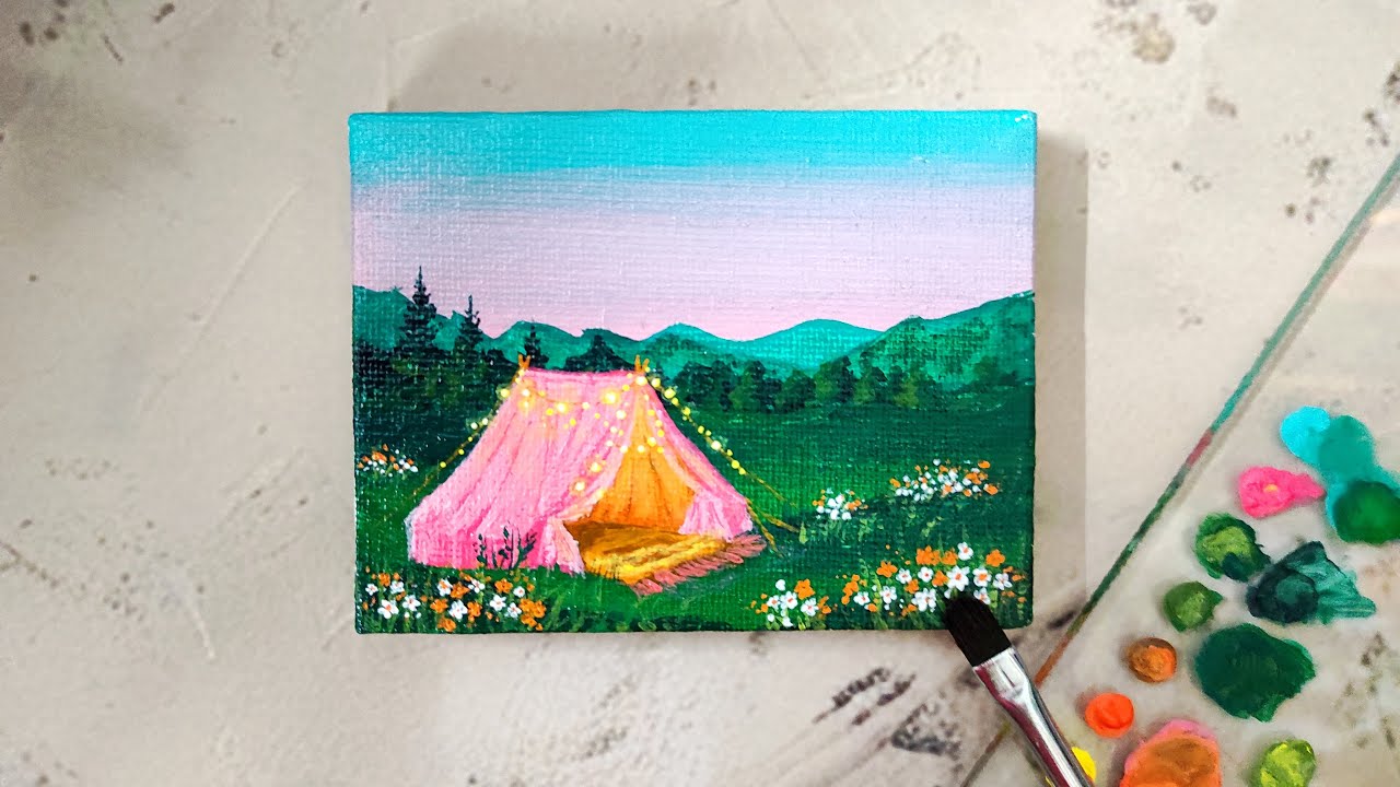 How to Paint a Pretty Camping Scene -for Beginners! | Easy Step by Step ...