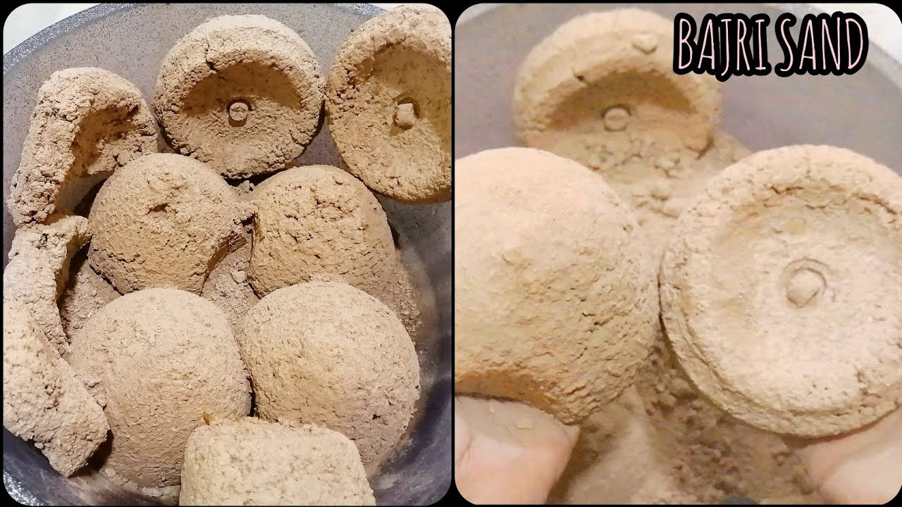 Soft, Dusty, crunchy Bajri Sand/dry crumbling in tub/shaving/sifting ...