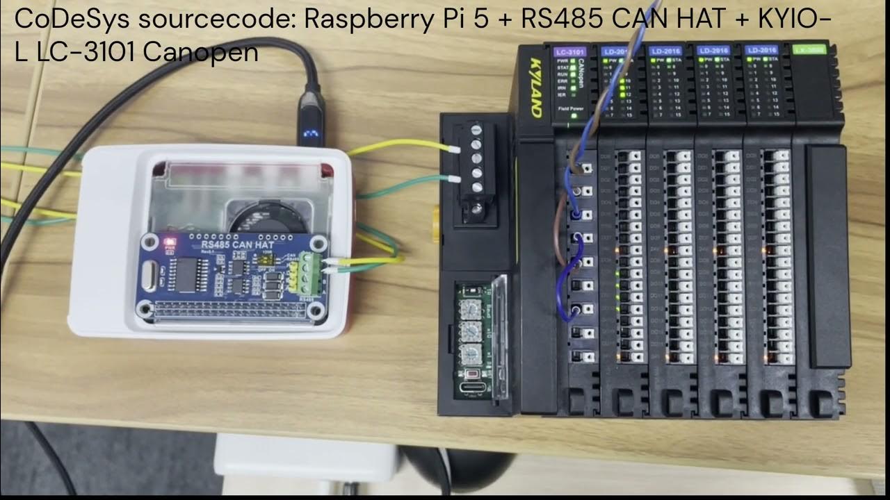 CoDeSys source code for Raspberry Pi 5 + RS485 CAN HAT + KYIO-L LC-3101 Canopen - YouTube
