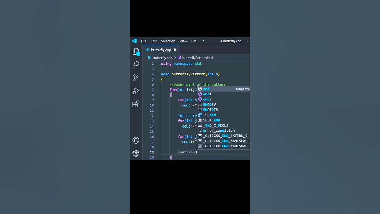 how to printing Butterfly 🦋 Pattern in cpp|Code Leo#shorts#coding#programing#cpp - YouTube