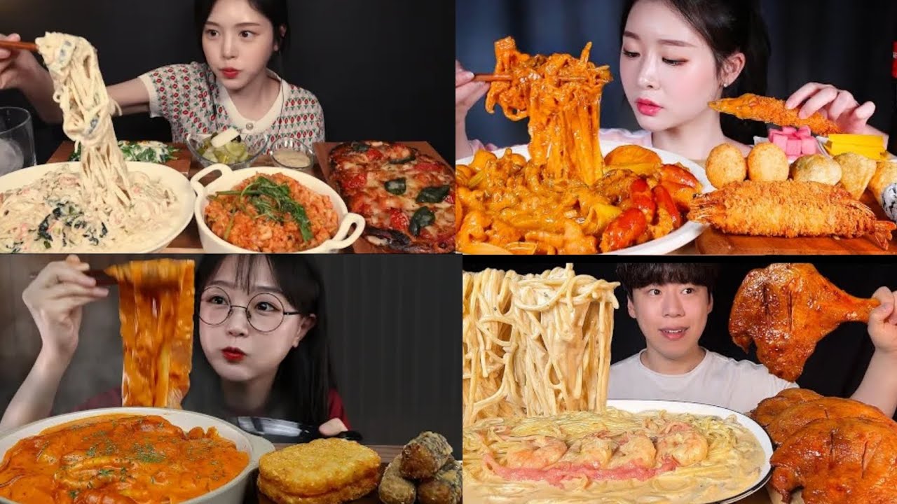 ASMR PASTA MUKBANG COMPLIATIONS | ALFREDO AND ROSE PASTA | eat with ...