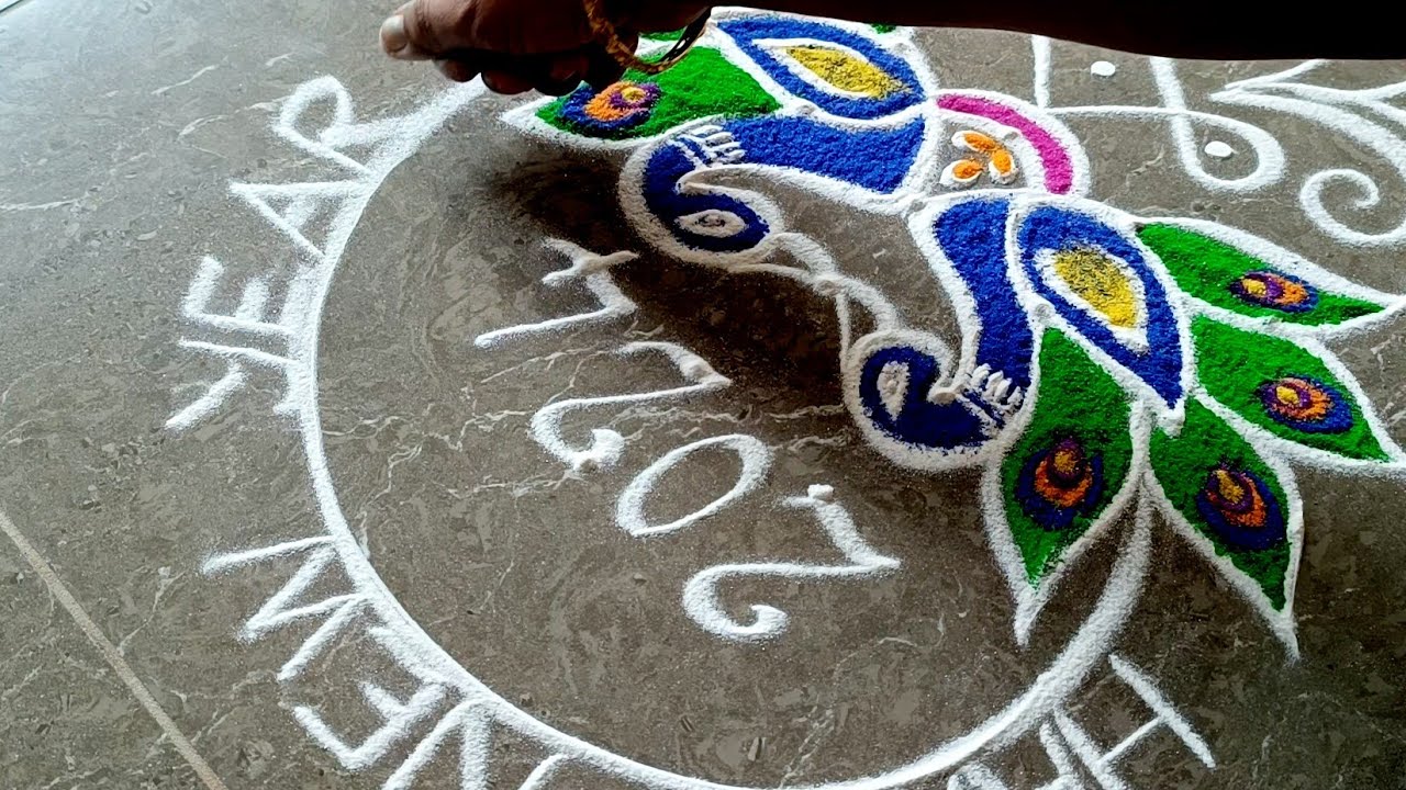 New year rangoli designs | Happy new year rangoli 2024 | Peacock ...