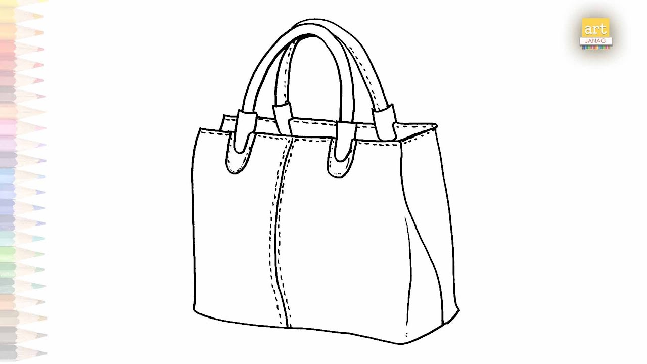 Leather hand bag drawing easy | Outline sketches | How to draw Leather ...