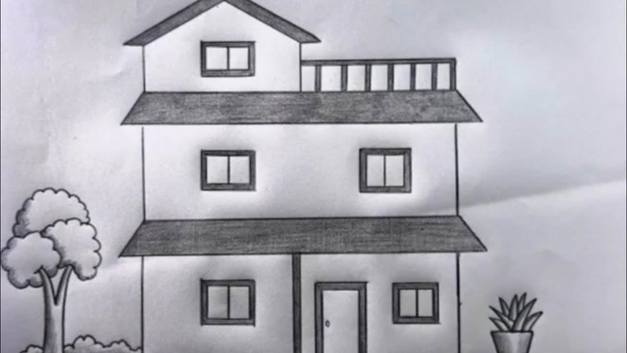 Pencil Sketch In Home ll Very Easy Pencil Drawing ll Easy House Drawing ...