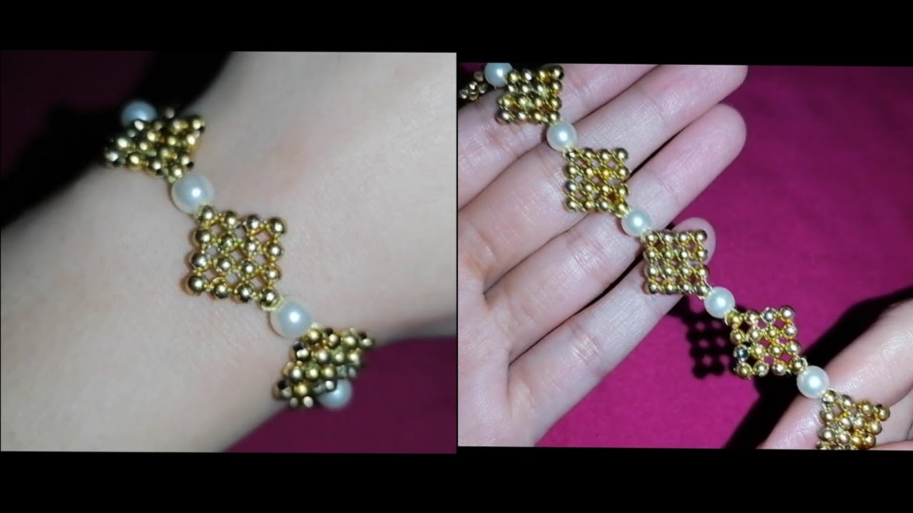 DIY elegant gold beaded bracelet with pearls. easy tutorial for ...