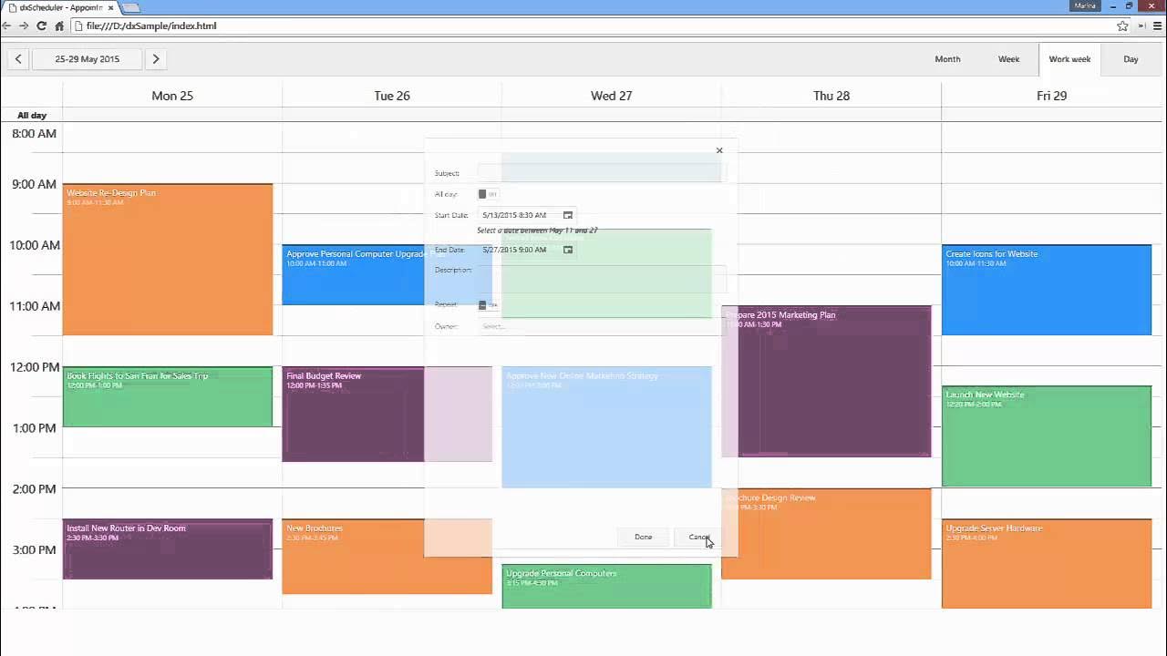 DevExtreme: HTML5 Scheduler - Appointment Detail Form Customization - YouTube