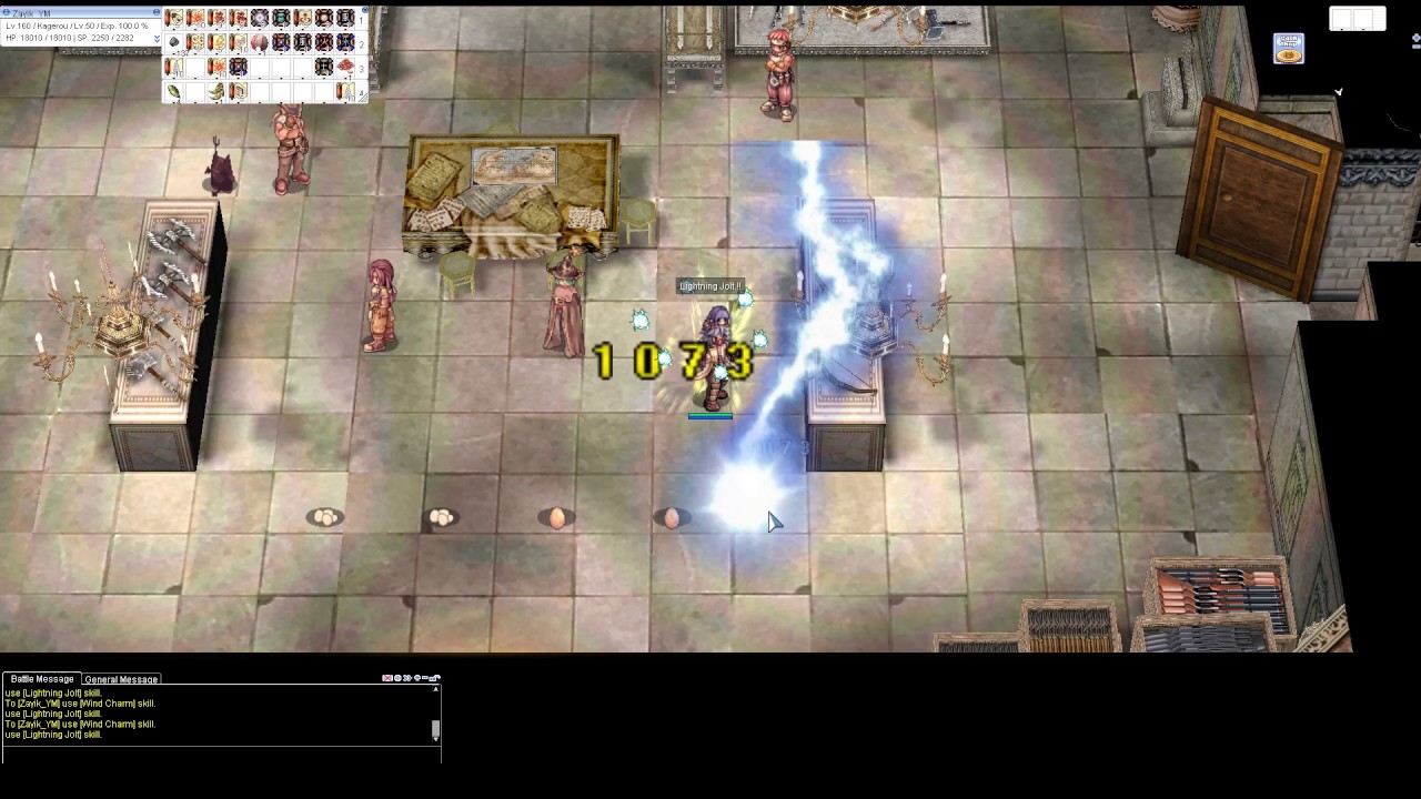 International Ragnarok Online Kagerou Lightning Jolt Damage Test - YouTube