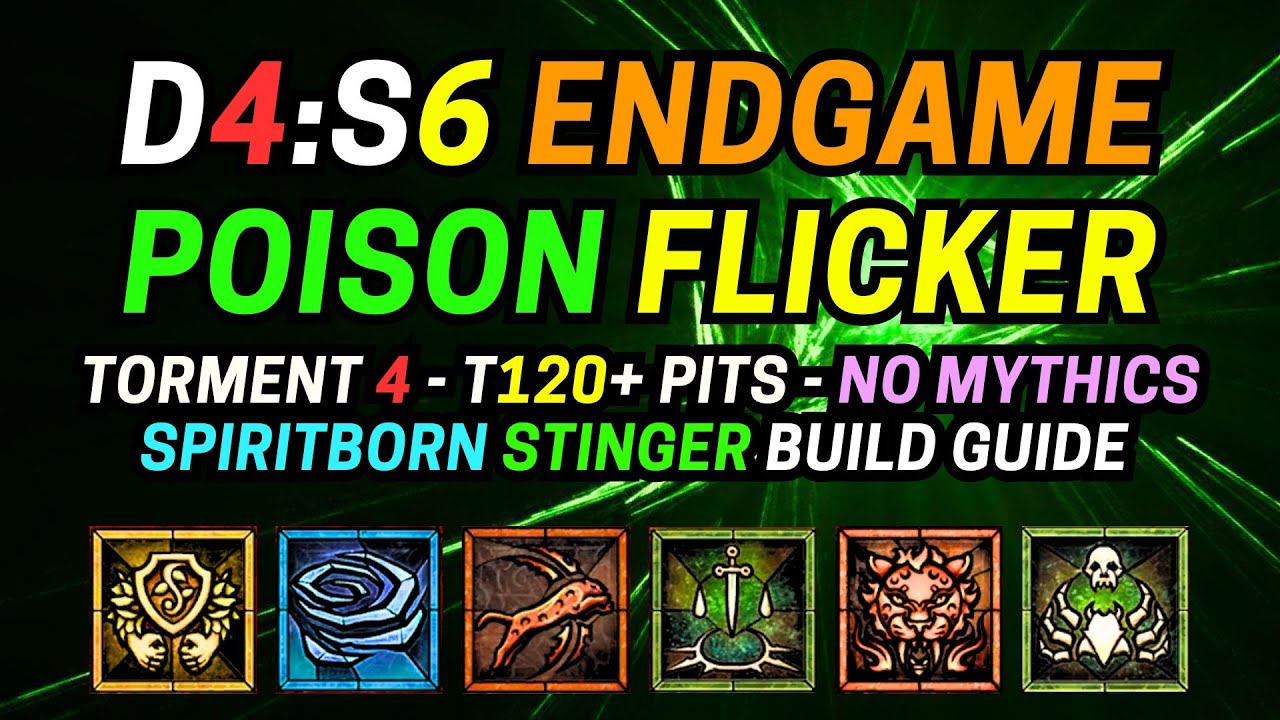 D4:S6 | Poison Flicker | Stinger Build | No Mythics | Speed Farming | Spiritborn | T120+ Pits ...