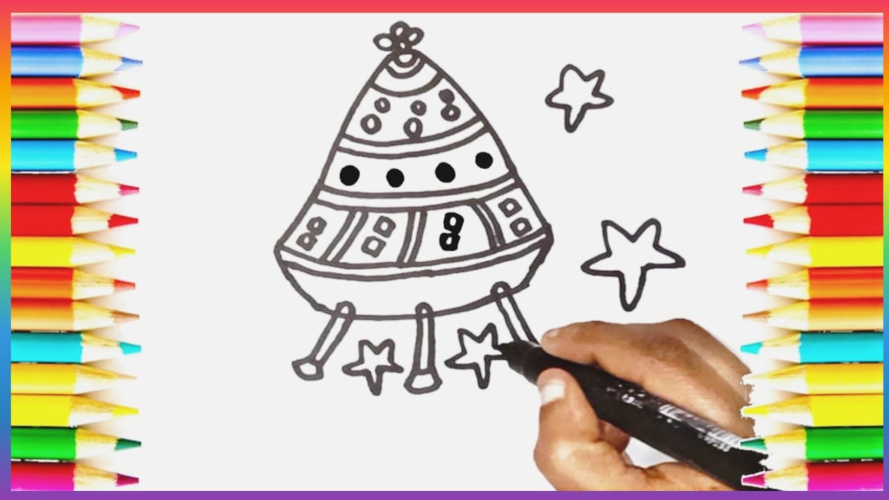 How to Draw a colour a Cute Spaceship 🚀🚀🌈🌈👽| Drawing Step by Step ...