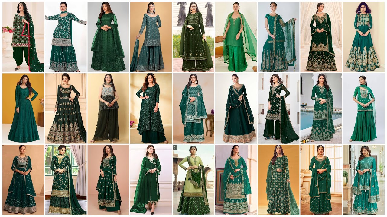 💚Dark Green Party Wear Dresses | Green Suit Ka Design 2025 | green ...