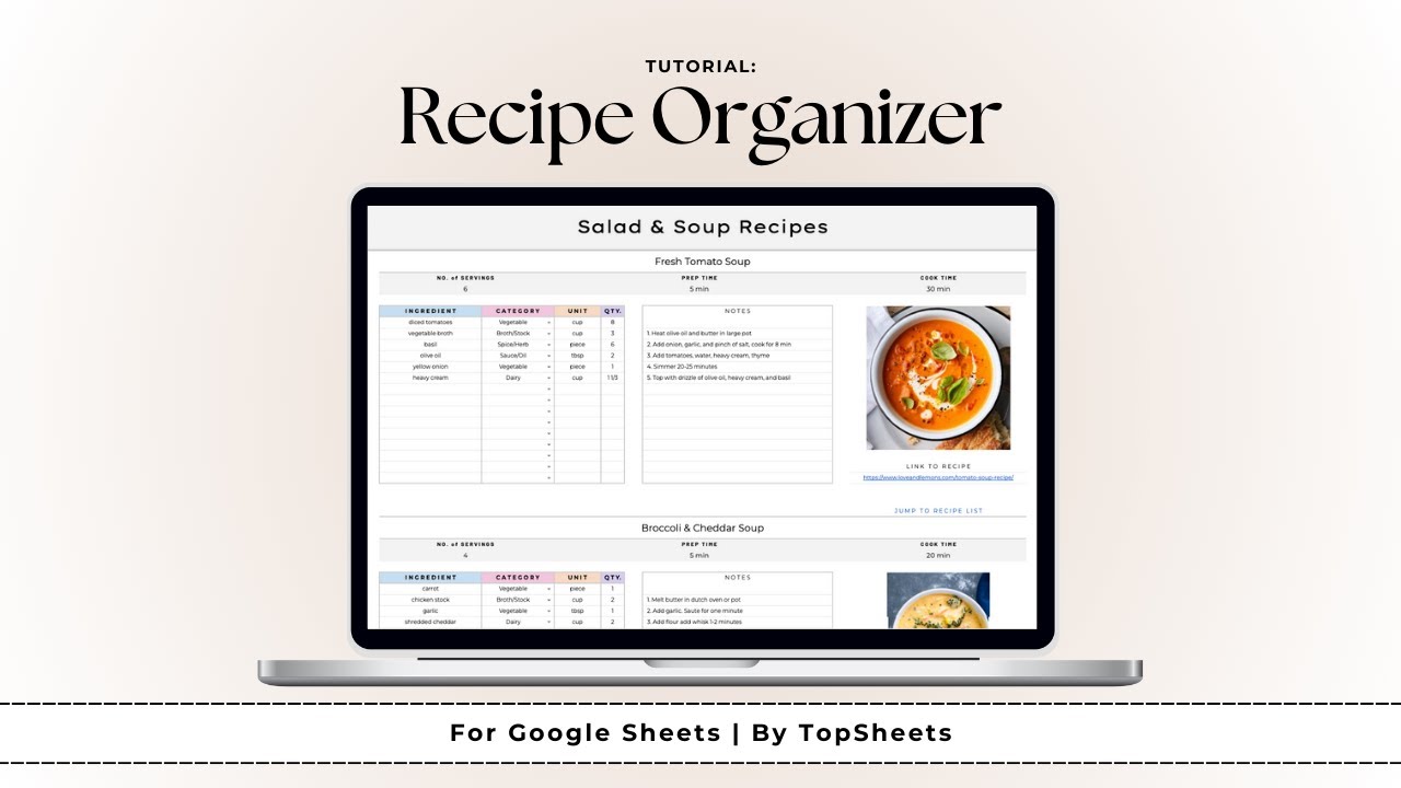 Recipe Organizer Template | Step-by-Step Tutorial for Google Sheets ...