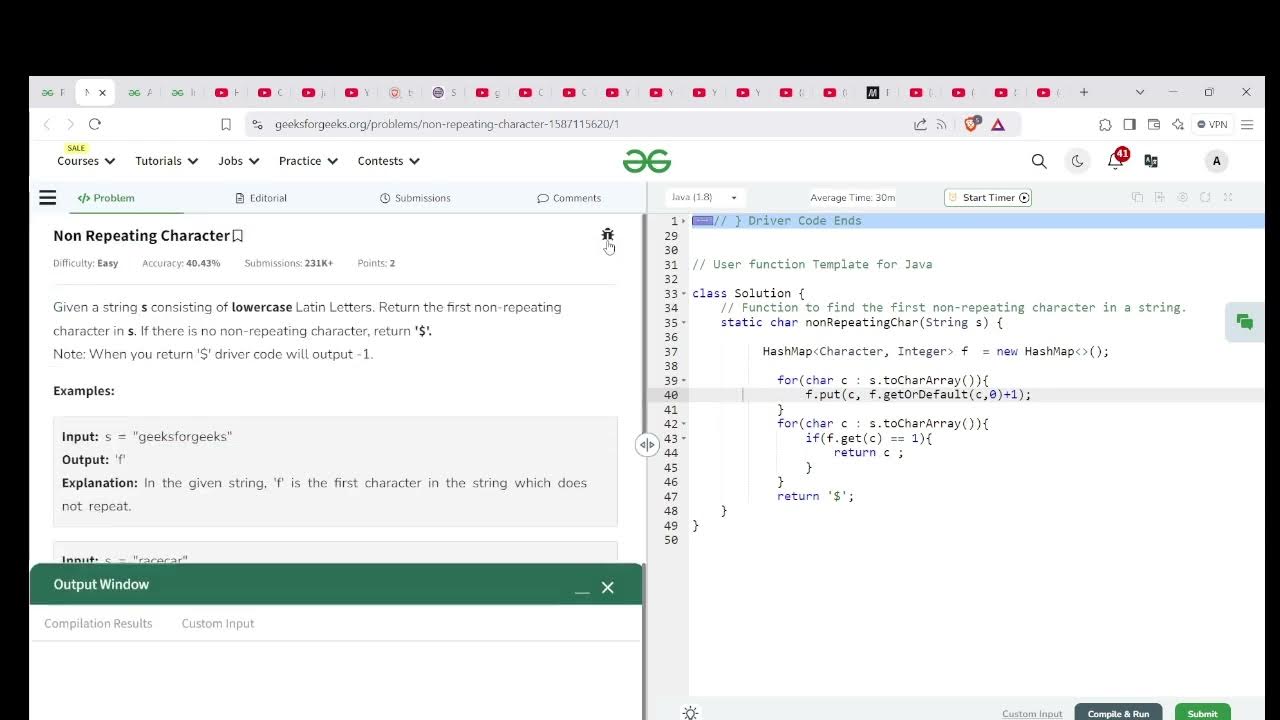 Non Repeating Character | gfg potd | 30-11-24 |Java | GFG Problem of the day - YouTube