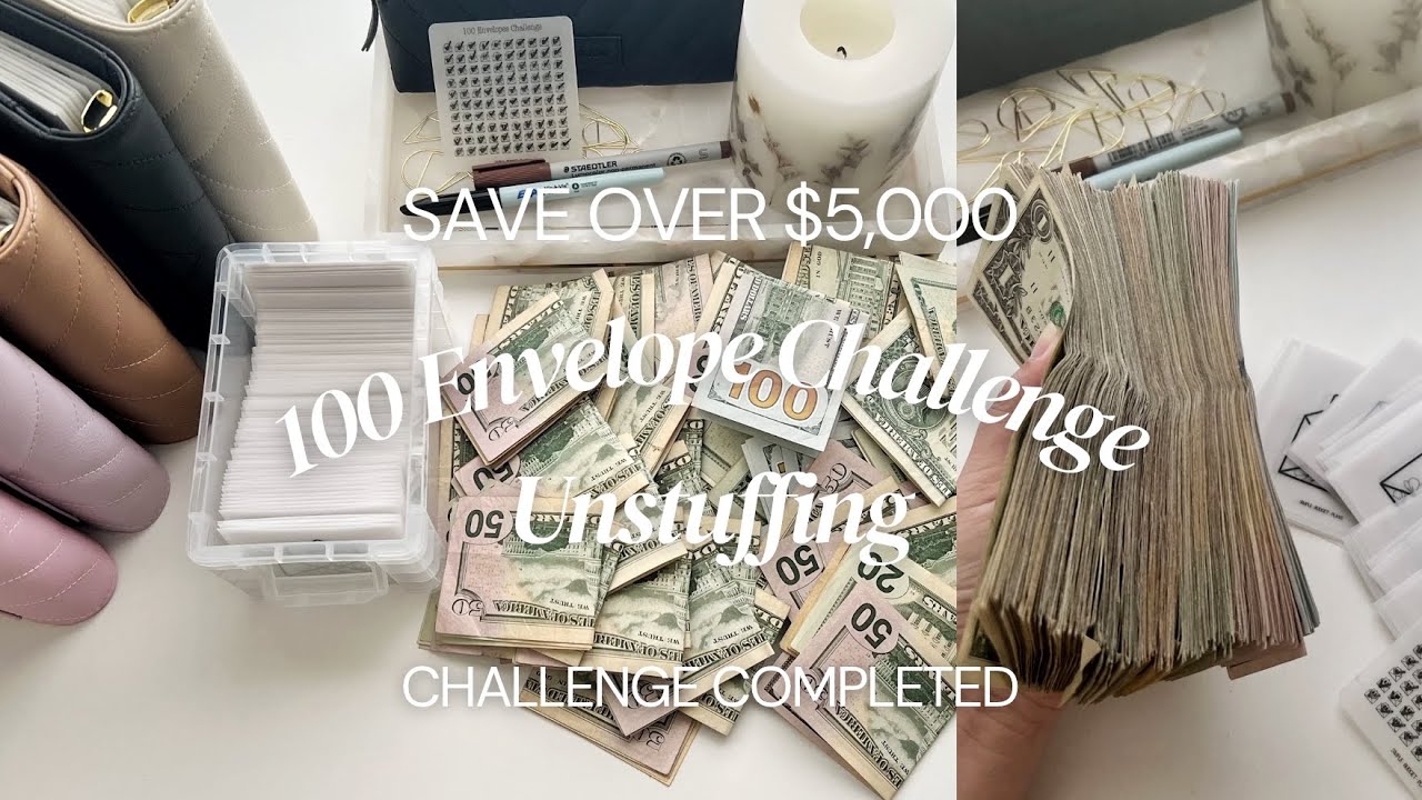 100 Envelope Challenge Unstuffing | Cash Stuffing | Cash Unstuffing ...