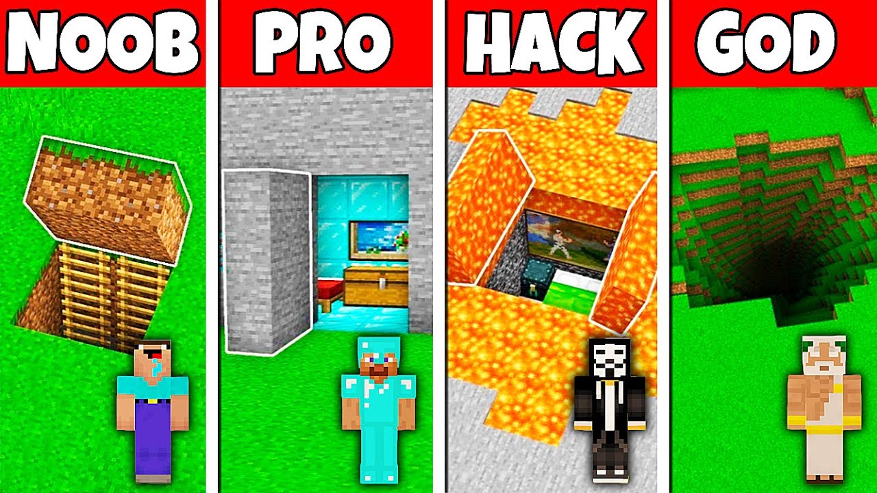 Minecraft Battle: NOOB vs PRO vs HACKER vs GOD SECRET UNDERGROUND HOUSE BUILD CHALLENGE in ...