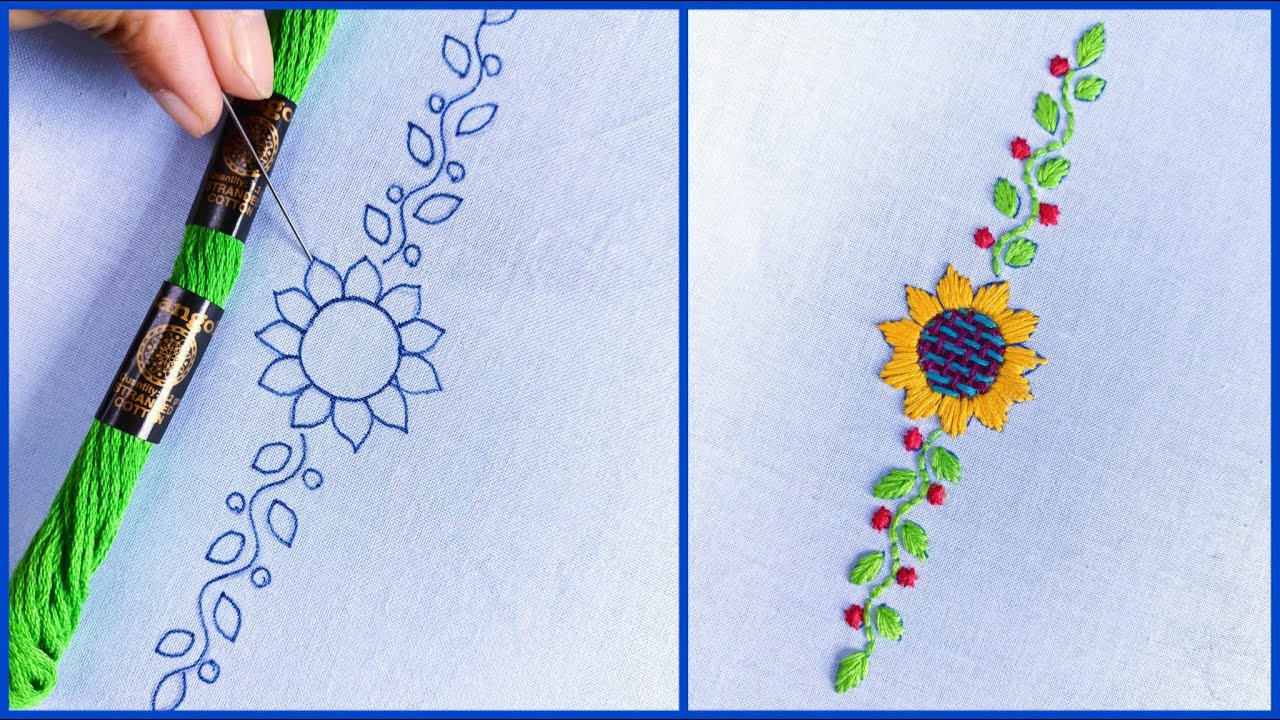 Hand Embroidery/Beautiful decorative Borderline Design Tutorial,Simple ...