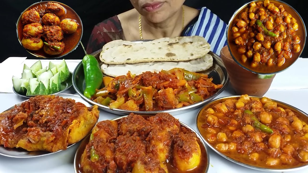 Food Tawa Roti Eating With Spicy Egg curry and Spicy vegetables Mukbang ...
