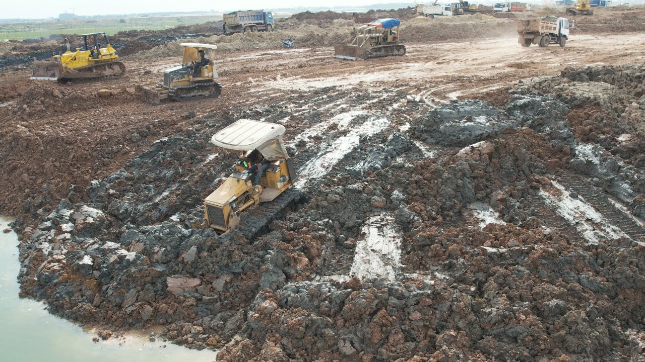 Incredible Land Filling Up Process Most Bulldozer Push Clear Soil Mud ...