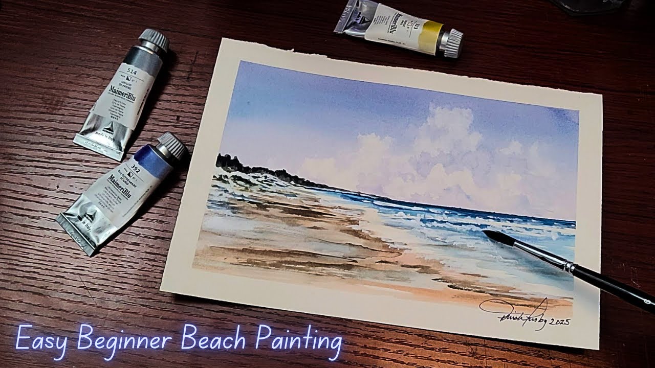 Easy Watercolor Beach Painting | Beginner's Tutorial - YouTube