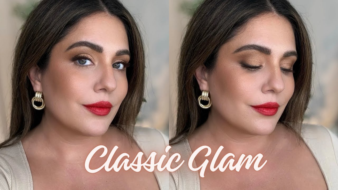 CLASSIC HOLIDAY GLAM GOLD EYESHADOW AND RED LIP TUTORIAL - YouTube