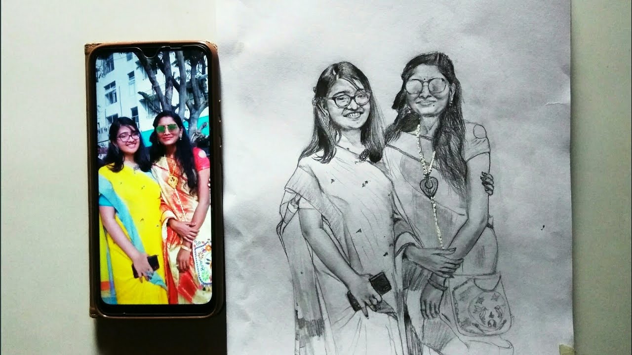 How To Draw Two Friends Hugging Each Other || best friends pencil ...