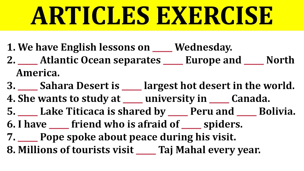 English Articles Exercise with Explanation | Quiz for Beginners and ...