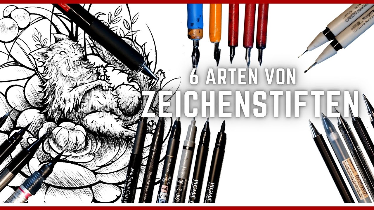 Die Zeichenstifte: ZEICHENFEDER vs BALLPEN vs FILZ-BRUSHPEN vs HAAR ...